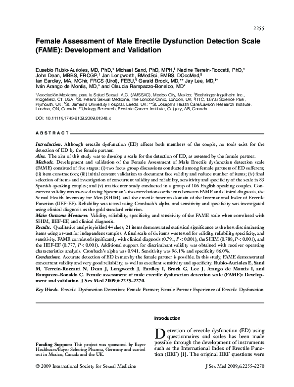 (PDF) Female Assessment of Male Erectile Dysfunction Detection Scale (FAME): Development and ...
