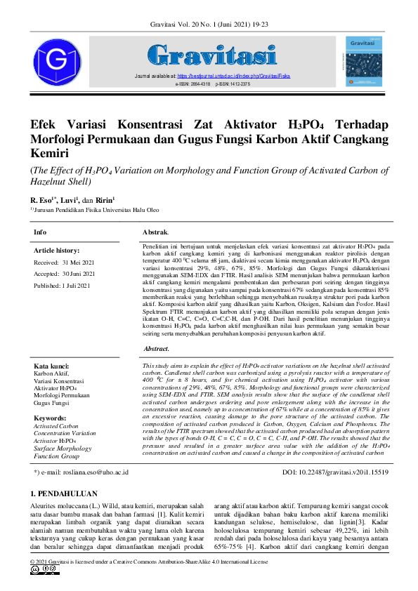 (PDF) Efek Variasi Konsentrasi Zat Aktivator H3PO4 Terhadap Morfologi Permukaan dan Gugus Fungsi ...