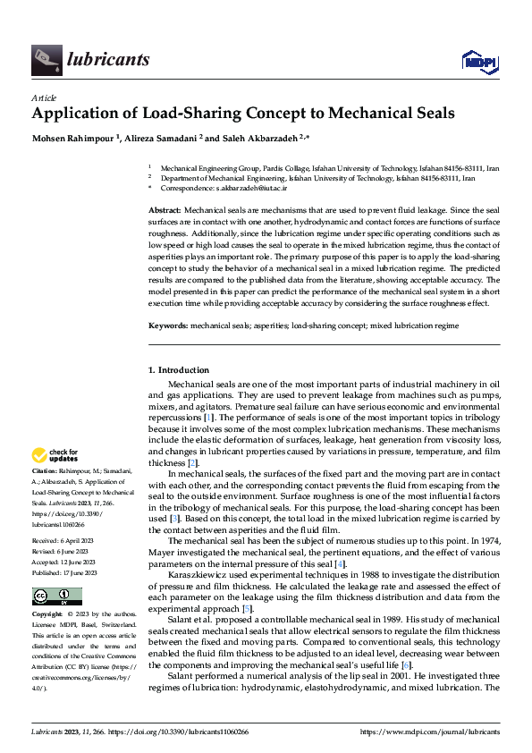 (PDF) Application of Load-Sharing Concept to Mechanical Seals