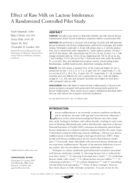 (PDF) Effect of Raw Milk on Lactose Intolerance: A Randomized ...