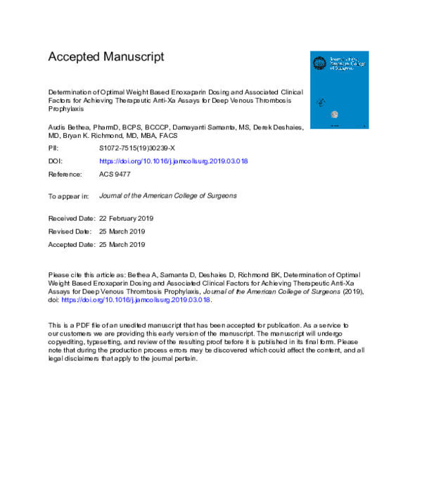 (PDF) Determination of Optimal Weight-Based Enoxaparin Dosing and ...