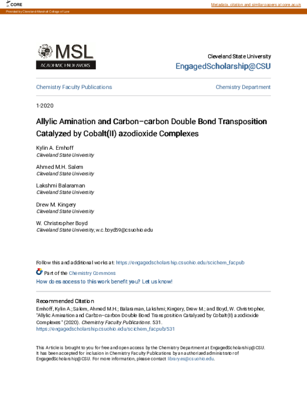 (PDF) Allylic amination and carbon–carbon double bond transposition catalyzed by cobalt(II ...