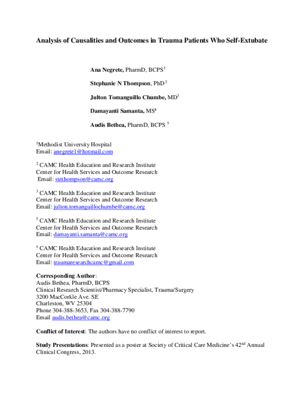 (PDF) Analysis of Causalities and Outcomes in Trauma Patients Who Self ...