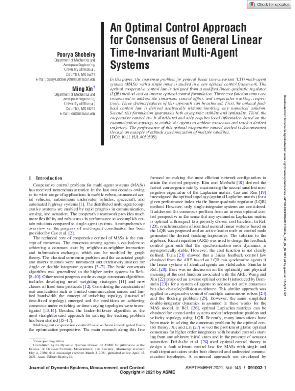 (PDF) An Optimal Control Approach for Consensus of General Linear Time ...