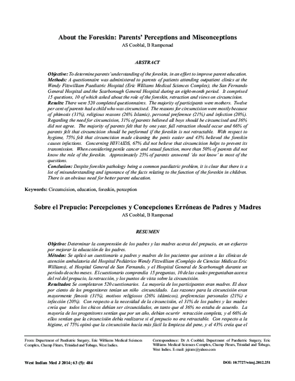 (PDF) About the Foreskin: Parents' Perceptions and Misconceptions