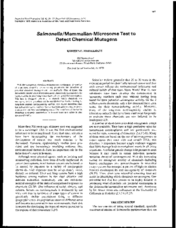 (PDF) Salmonella/Mammalian-Microsome Test to Detect Chemical Mutagens