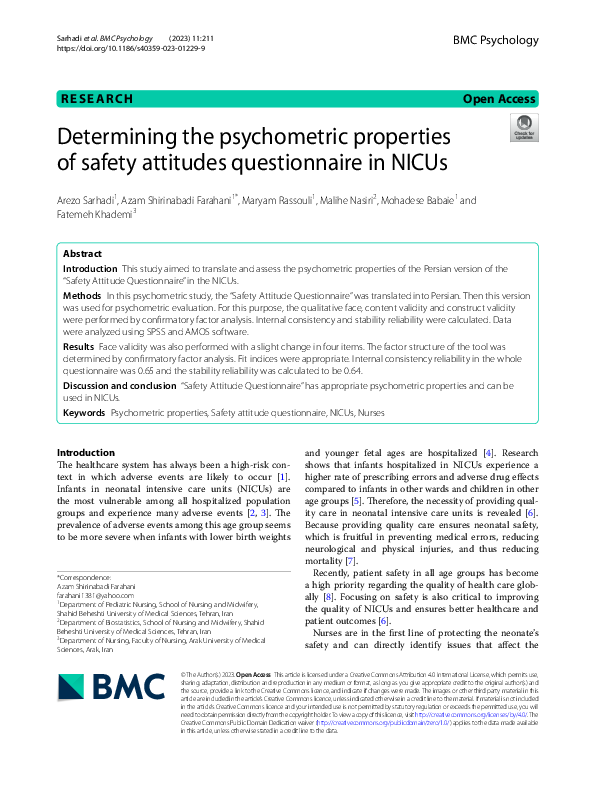 Pdf Determining The Psychometric Properties Of Safety Attitudes