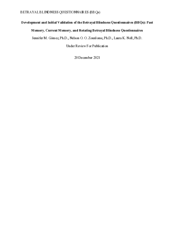 (PDF) Development and Initial Validation of the Betrayal Blindness Questionnaires (BBQs): Past ...