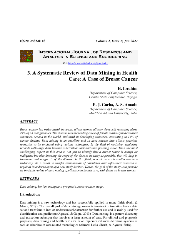 (PDF) 3. A Systematic Review of Data Mining in Health Care: A Case of Breast Cancer