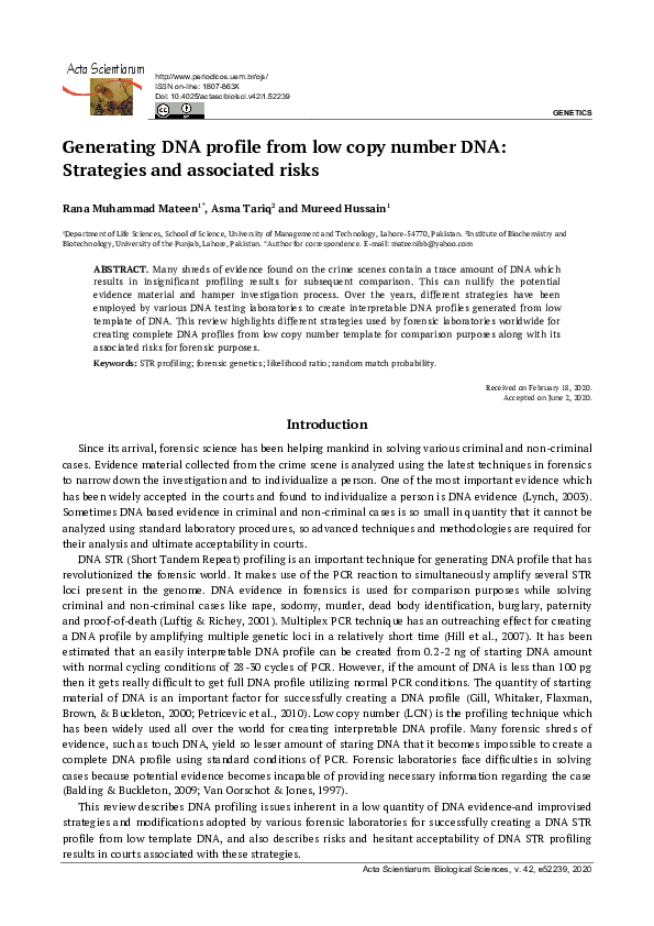 (PDF) Generating DNA profile from low copy number DNA: Strategies and ...