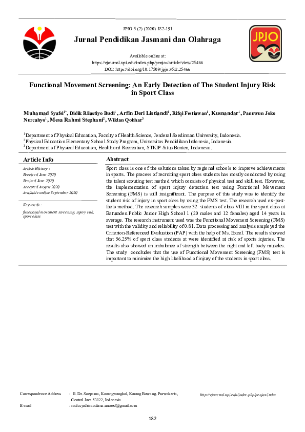 (PDF) Functional Movement Screening: An Early Detection of The Student ...
