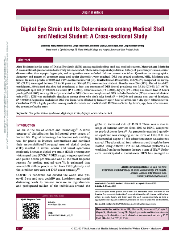 (PDF) Digital Eye Strain and Its Determinants among Medical Staff and ...