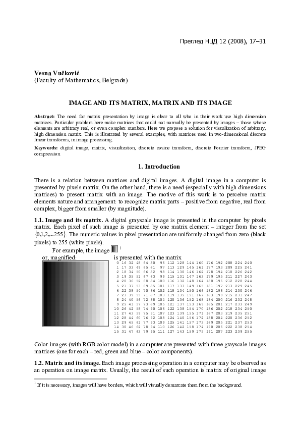 (PDF) Image and Its Matrix, Matrix and Its Image