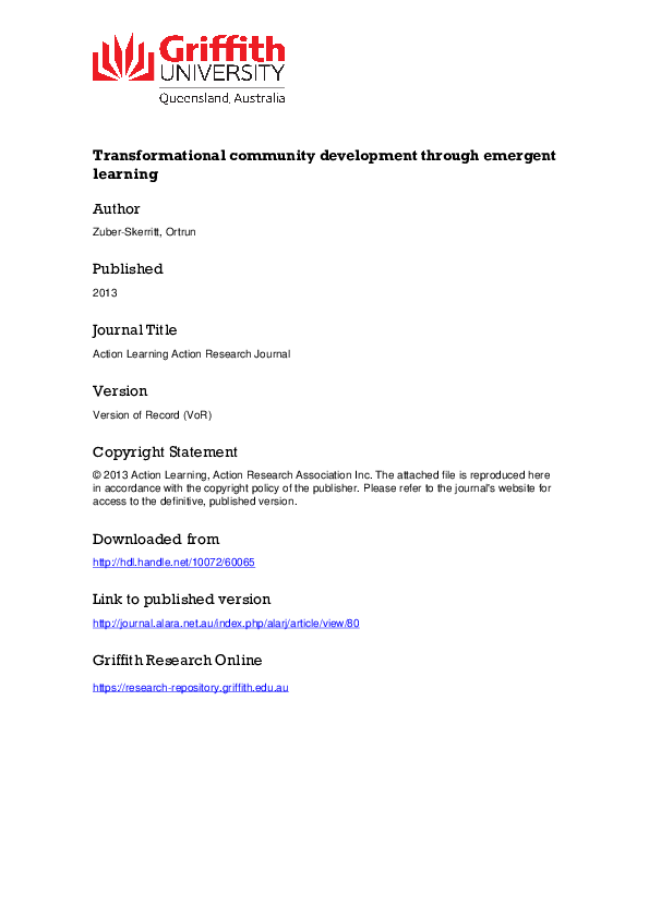 (PDF) Transformational community development through emergent learning