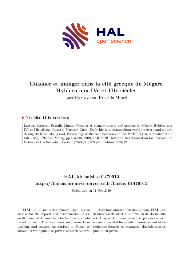 (PDF) Cuisiner et manger dans la cité grecque de Mégara Hyblaea aux IVe ...