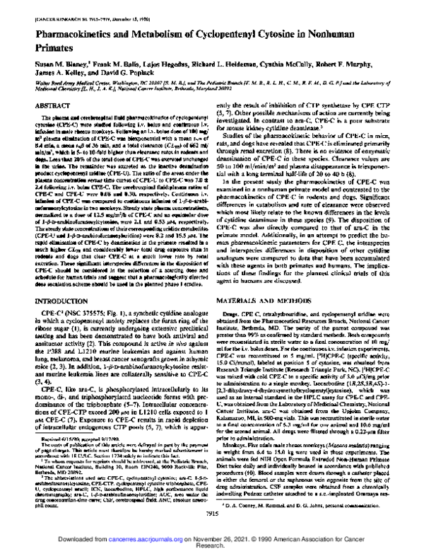 (PDF) Pharmacokinetics and metabolism of cyclopentenyl cytosine in ...