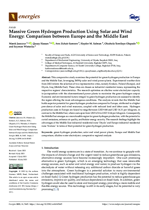 (PDF) Massive Green Hydrogen Production Using Solar and Wind Energy ...