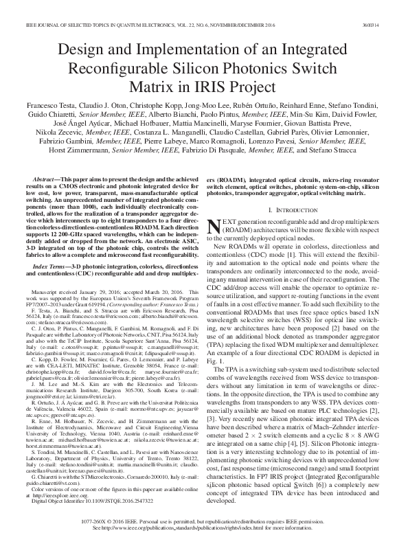 (PDF) Reconfigurable Silicon Photonics Switch Design
