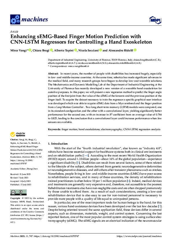 (PDF) Enhancing sEMG-Based Finger Motion Prediction with CNN-LSTM Regressors for Controlling a ...