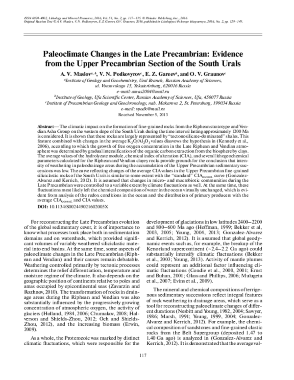 (PDF) Paleoclimate changes in the late precambrian: Evidence from the ...