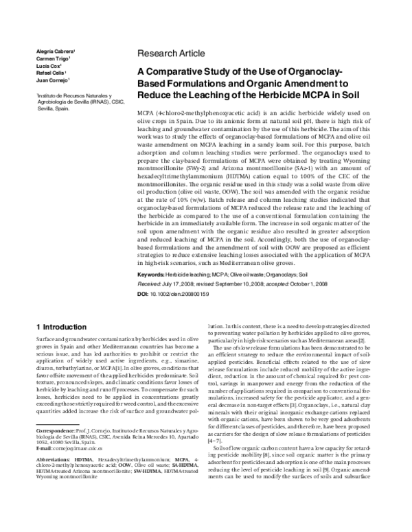 (PDF) A Comparative Study of the Use of Organoclay-Based Formulations and Organic Amendment to ...