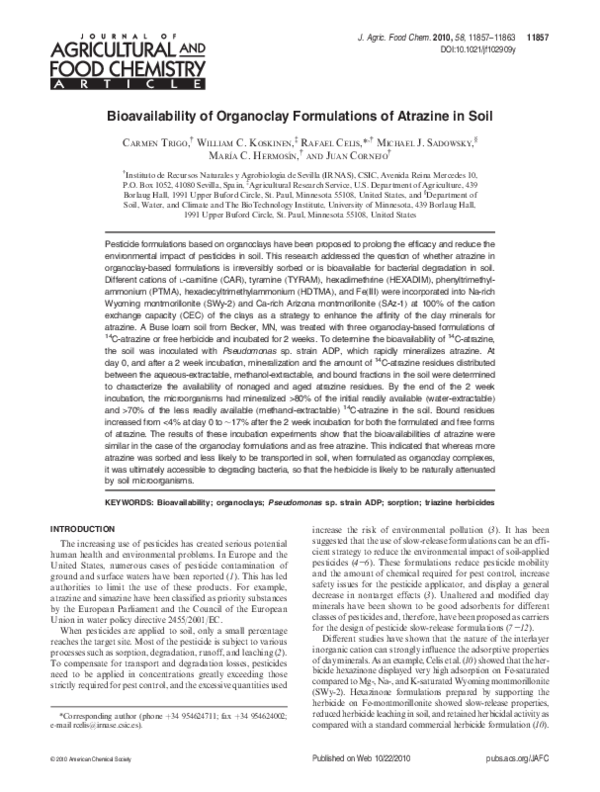 (PDF) Bioavailability of Organoclay Formulations of Atrazine in Soil