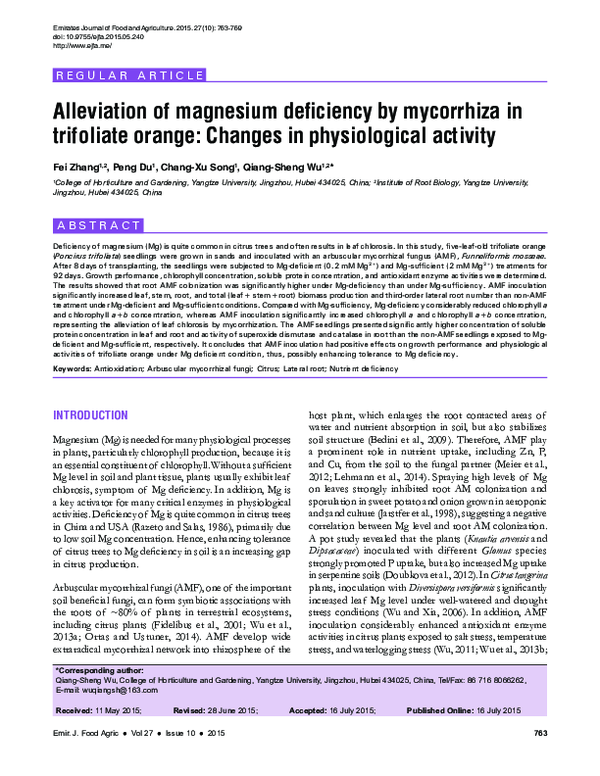 (PDF) Alleviation of Mycorrhiza to Magnesium Deficiency in Trifoliate ...