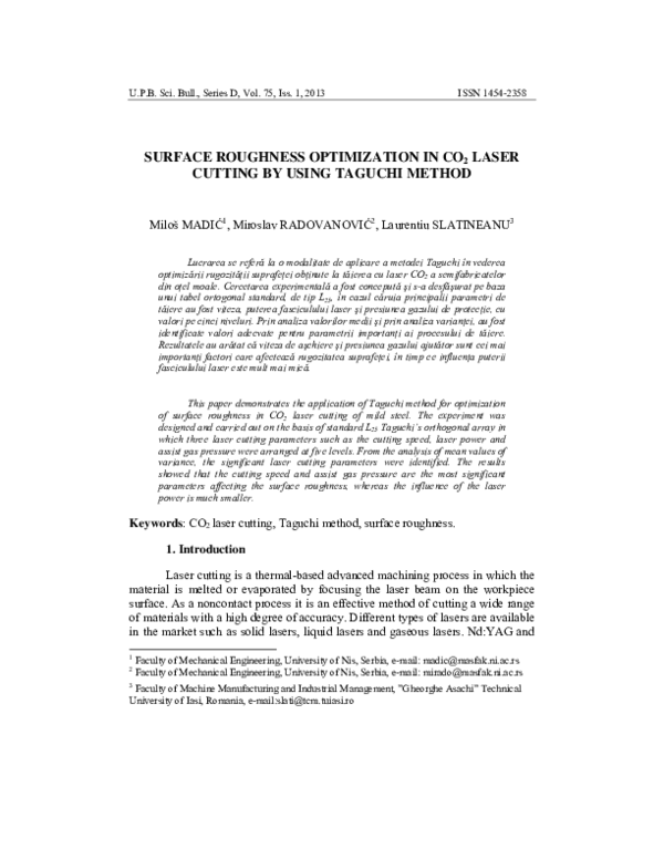 Pdf Surface Roughness Optimization In Co2 Laser Cutting By Using