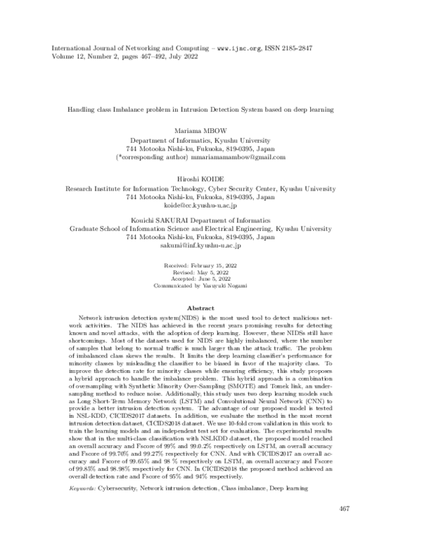 Pdf Handling Class Imbalance Problem In Intrusion Detection System Based On Deep Learning