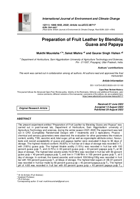 (PDF) Preparation of Fruit Leather by Blending Guava and Papaya