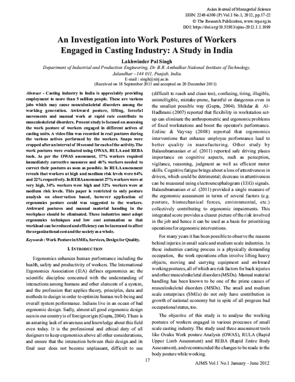 (PDF) An Investigation into Work Postures of Workers Engaged in Casting ...