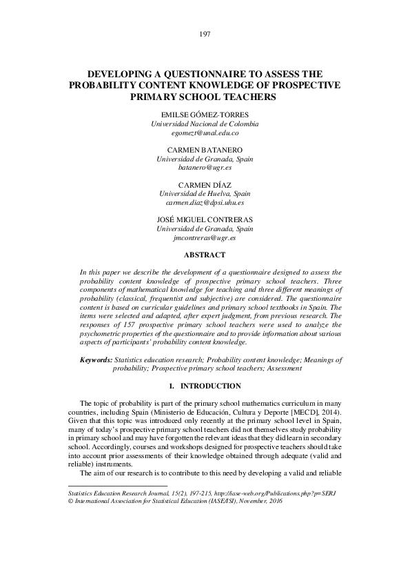 (PDF) Developing a Questionnaire to Assess the Probability Content Knowledge of Prospective ...