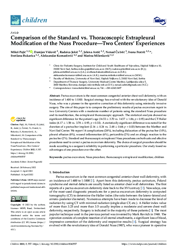 (PDF) Comparison of the Standard vs. Thoracoscopic Extrapleural ...