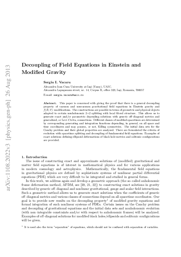 (PDF) 1 Decoupling of EYMH Equations, Off-Diagonal