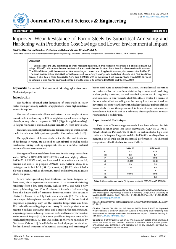 (PDF) Improved Wear Resistance of Boron Steels by Subcritical Annealing ...