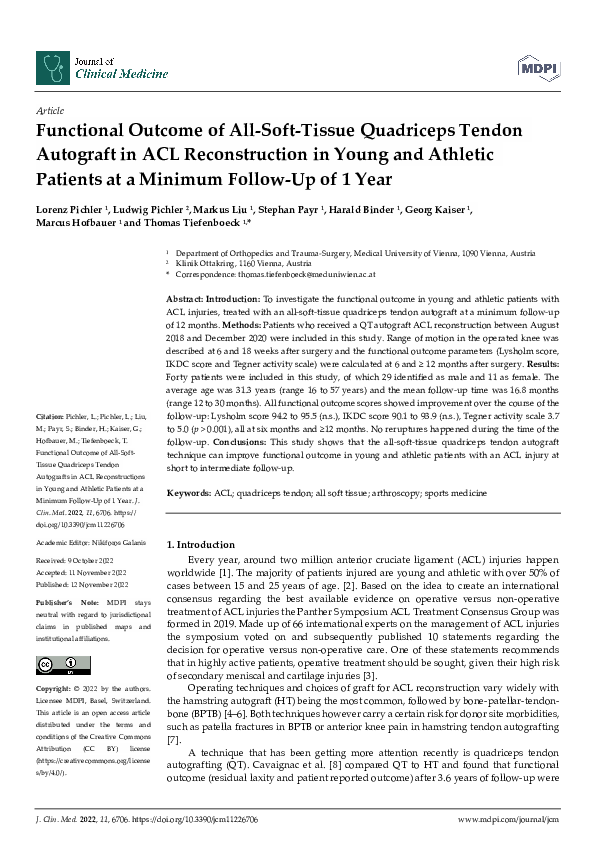 (PDF) Functional Outcome of All-Soft-Tissue Quadriceps Tendon Autograft ...