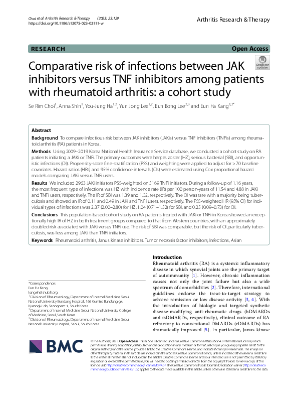 (PDF) Comparative risk of infections between JAK inhibitors versus TNF ...