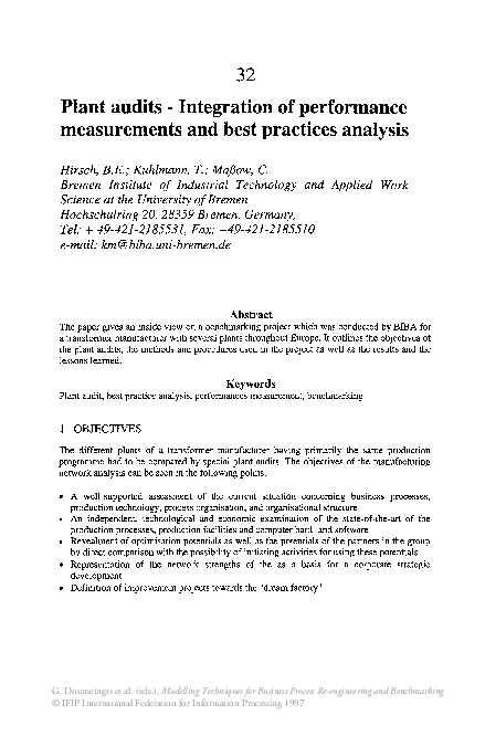 (PDF) Plant audits — Integration of performance measurements and best ...