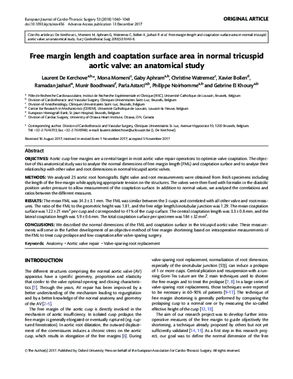 (PDF) Free margin length and coaptation surface area in normal ...