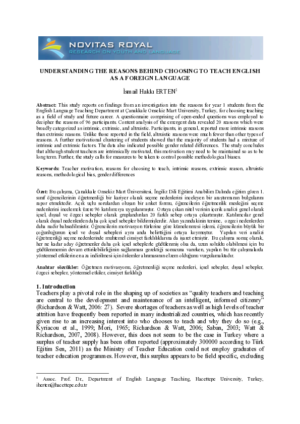 (PDF) Understanding the Reasons behind Choosing to Teach English as a ...