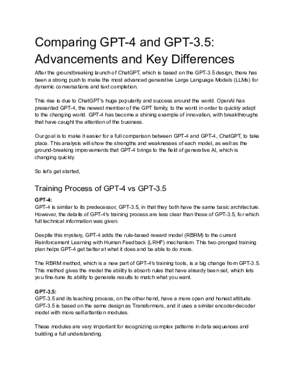 (PDF) Comparing GPT-4 and GPT-3.5: Advancements and Key Differences