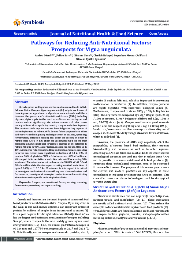(PDF) Pathways for Reducing Anti-Nutritional Factors: Prospects for ...