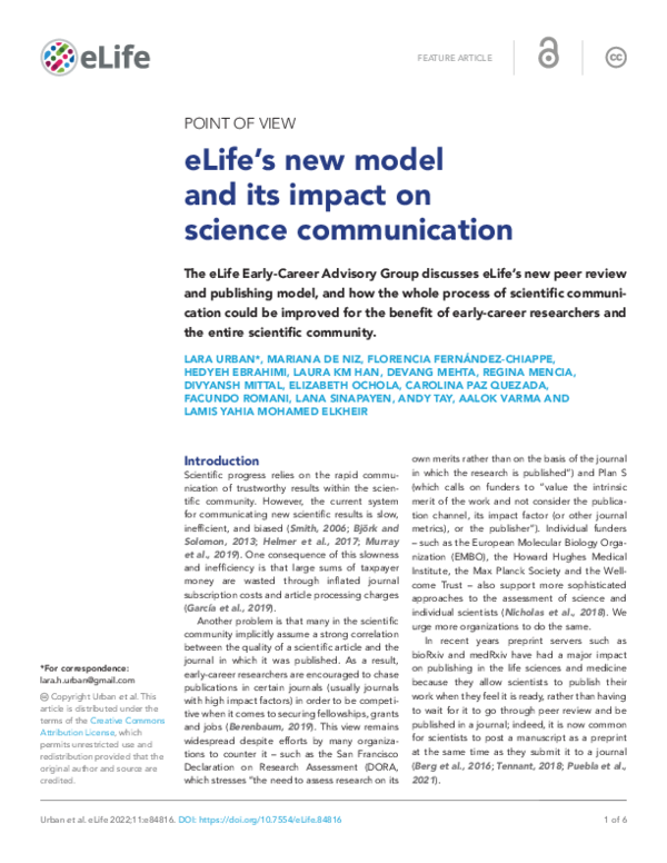 (PDF) eLife’s new model and its impact on science communication