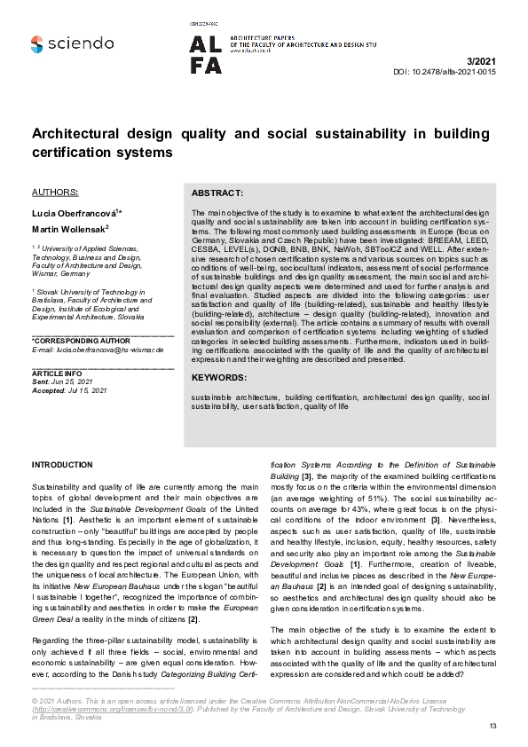 (PDF) Architectural design quality and social sustainability in ...