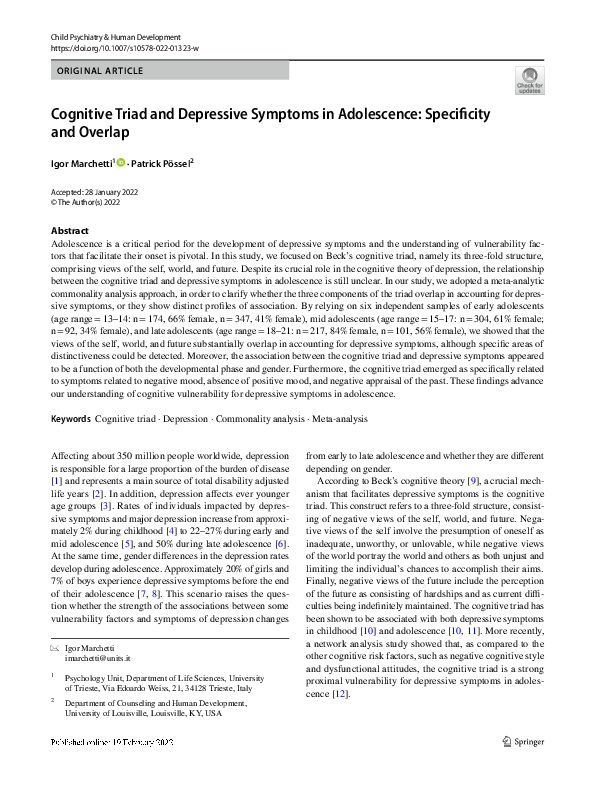 (PDF) Cognitive Triad and Depressive Symptoms in Adolescence ...