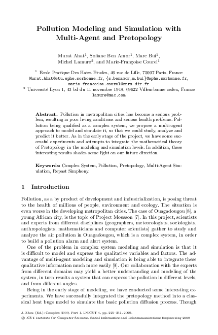 (PDF) Pollution Modeling and Simulation with Multi-Agent and Pretopology