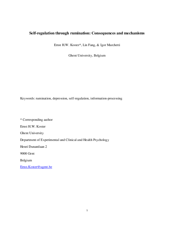(PDF) Self-Regulation Through Rumination: Consequences and Mechanisms