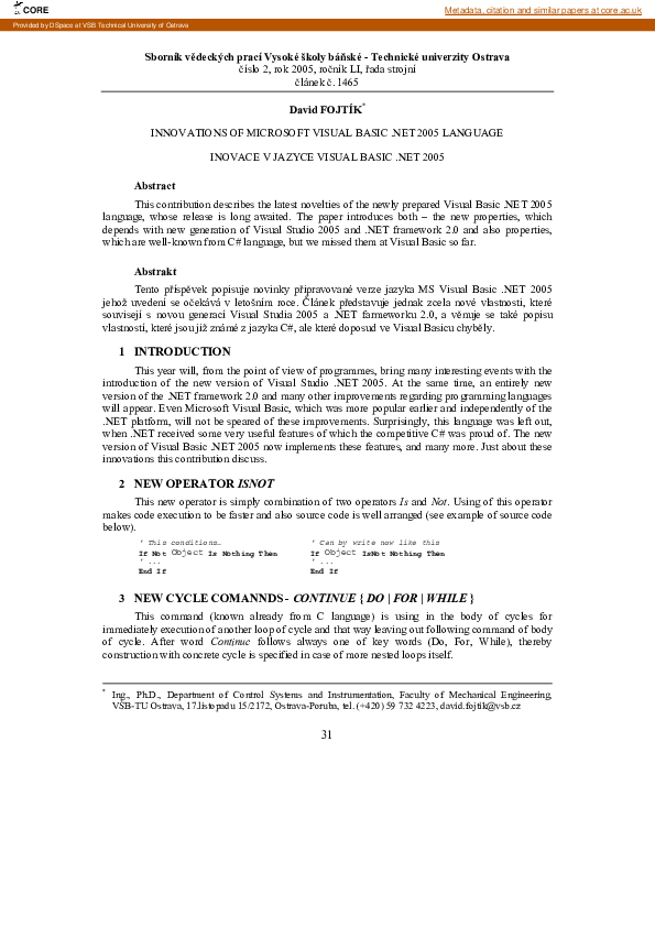 (PDF) Inovace v jazyce Visual Basic .NET 2005