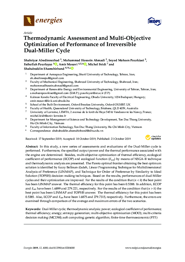 Pdf Thermodynamic Assessment And Multi Objective Optimization Of Performance Of Irreversible