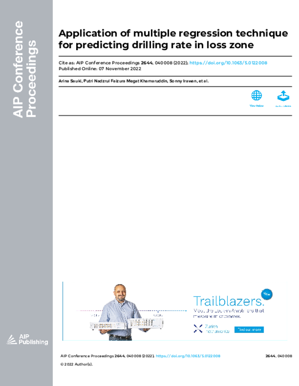 (PDF) Application of multiple regression technique for predicting drilling rate in loss zone